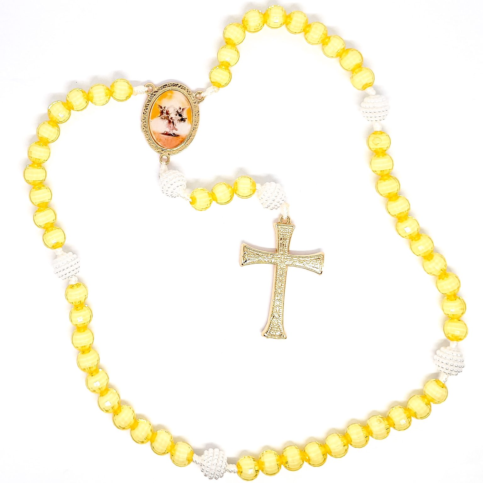 Terço de São José Dourado em Cristal Acrílico com Crucifixo de Fundo ...